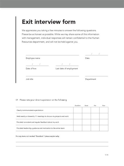 Exit Interview Form Pdf Employee Benefits Employment
