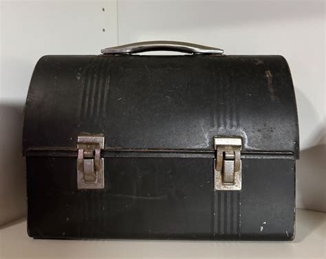 Vintage Black Metal Lunch Box Etsy