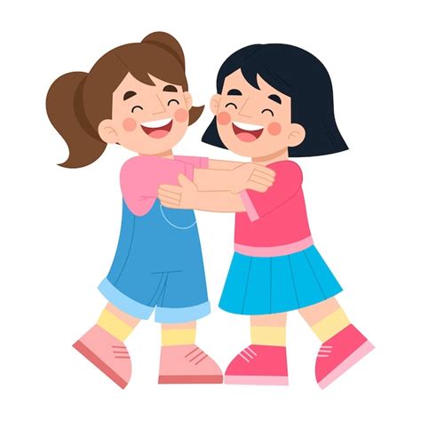 Premium Vector Vector Illustration Of Happy Girls Hugging Each Other