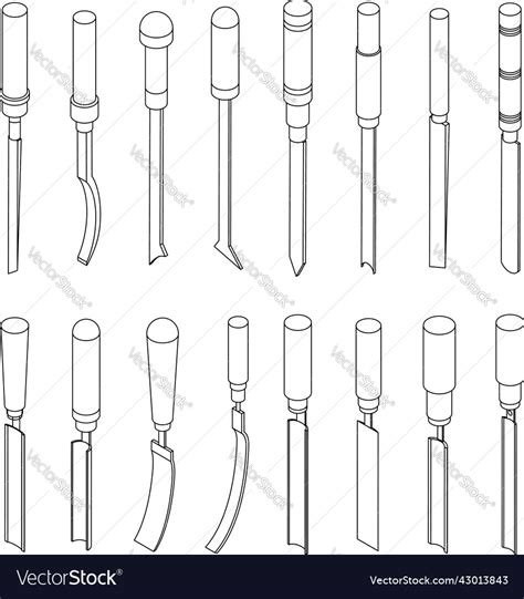 Chisel Icons Set Outline Royalty Free Vector Image