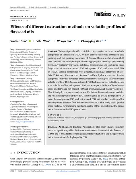 Effects Of Different Extraction Methods On Volatile Profiles Of Flaxseed Oils