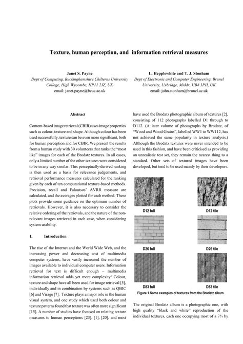 Pdf Texture Human Perception And Information Retrieval Measures