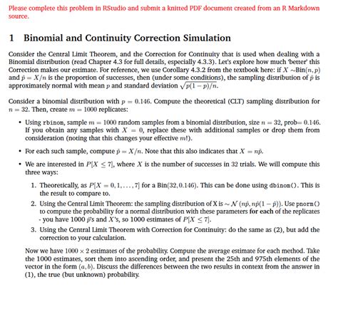 Please Complete This Problem In Rstudio And Submit A Chegg Com