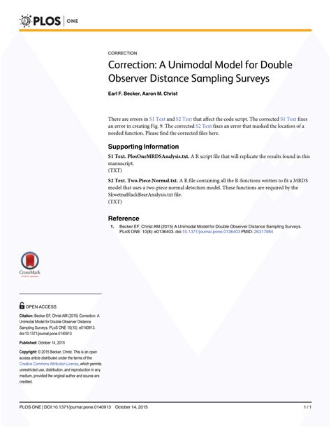 Pdf Correction A Unimodal Model For Double Observer Distance