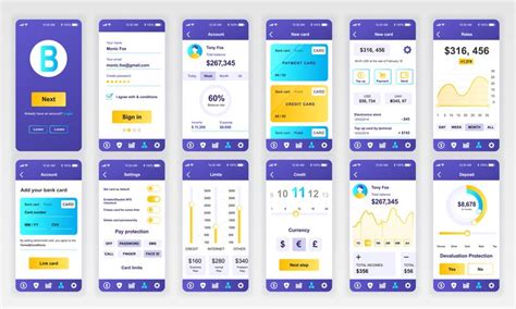 Set Of Ui Ux Gui Screens Banking App Flat Design Template For Mobile