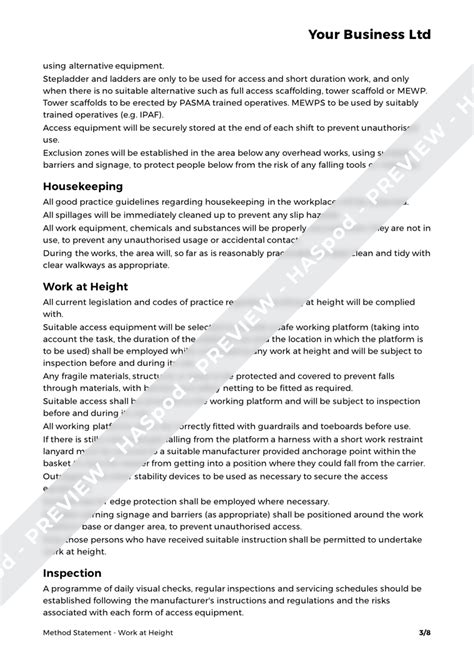 Work At Height Method Statement Template Haspod