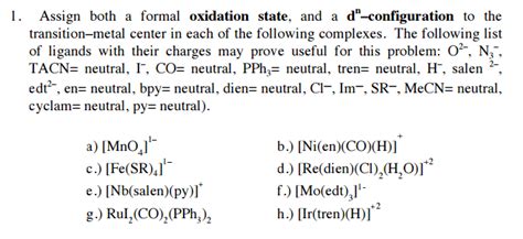 Solved Assign both a formal oxidation state, and a d^n - | Chegg.com
