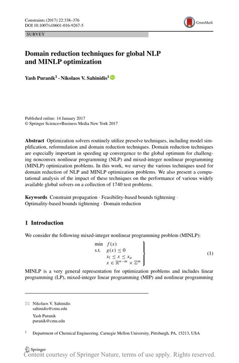 Domain Reduction Techniques For Global Nlp And Minlp Optimization