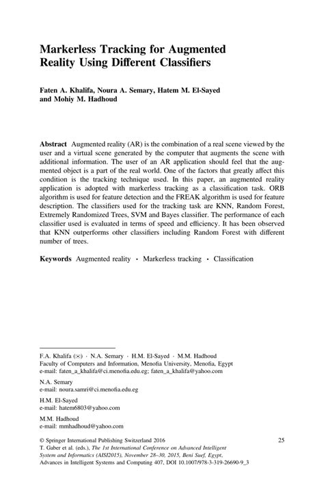 pdf markerless tracking for augmented reality using different classifiers
