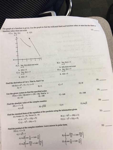Solved The Graph Of Function Is Given Use The Graph To Find
