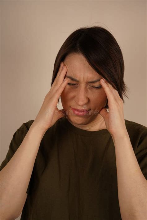 Throat Pain Concept Young Woman With Touching Her Throat Stock Image