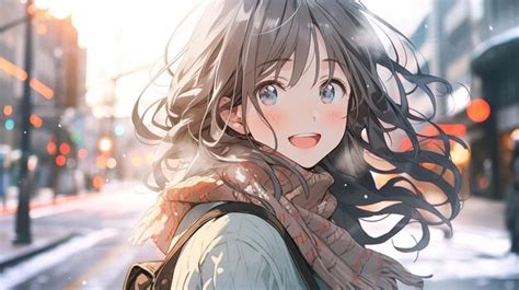 Premium Photo Anime Girl In Winter Clothes Walks Through A Snowy City