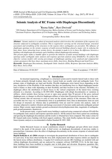 pdf seismic analysis of rc frame with diaphragm discontinuity