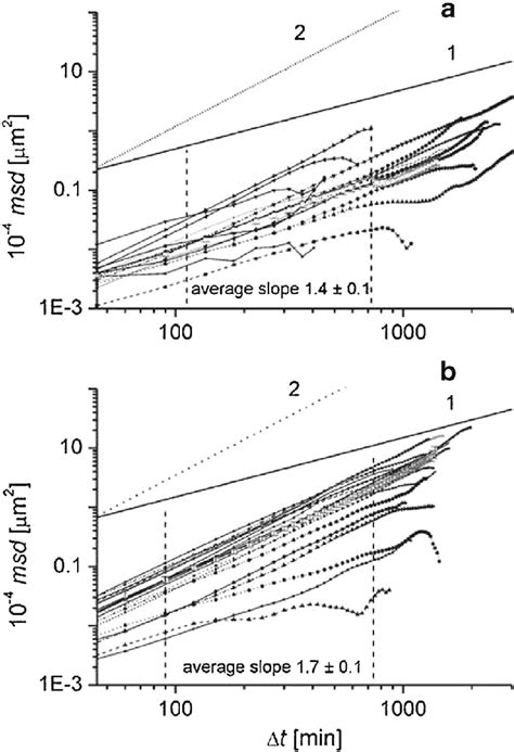 log msd versus log t plots a data from the smallest qrc shown in fig