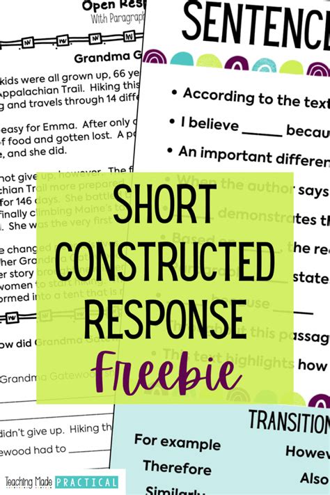 Constructed Response Free Reading Passage And Sentence Starters