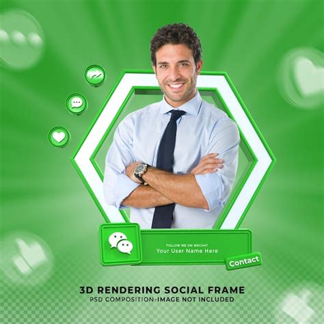 프레임이 있는 Wechat 소셜 미디어 하단 3d 디자인 렌더링 아이콘 배지에 연결 프리미엄 Psd 파일
