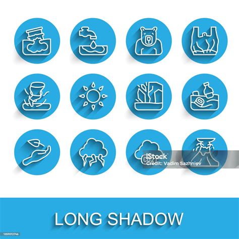 손에 세트 라인 새싹 폭풍 배럴 오일 누출 Co2 배출 구름 용암과 화산 분화 태양 바다의 문제 오염과 빙하 용융 아이콘 벡터 가솔린에 대한 스톡 벡터 아트 및 기타 이미지