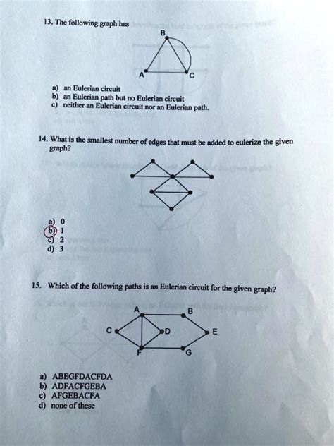 Solved 13 The Following Graph Has An Eulerian Path But No Eulerian