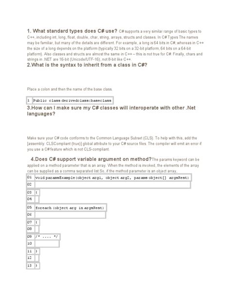 What Standard Types Does C Use 1 Public Class Derivedclassbaseclass