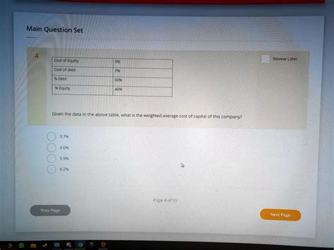 solved main question set cost of equity cost of debt debt 5 review
