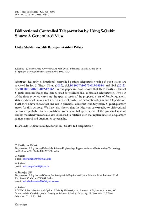 Pdf Bidirectional Controlled Teleportation By Using 5 Qubit States A Generalized View