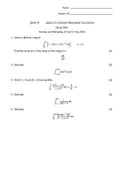 Single Variable Calculus Quiz Solution By Anchoraging Alaska