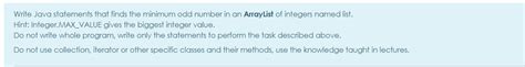 Solved Write Java Statements That Finds The Minimum Odd