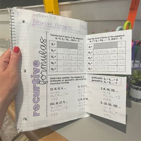 Algebra 1 Recursive Formulas Arithmetic And Geometric Interactive Foldable