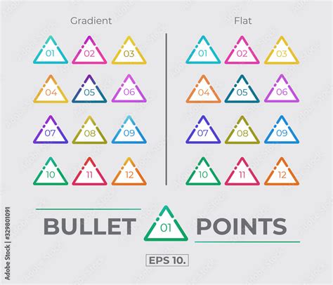 Colorful Gradient And Flat Triangle Icon Bullet Points Set Collection With Number From One