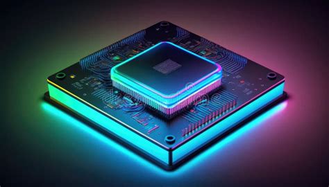 Futuristic Modern New Computer Processor Chip Colorful Neon Glowing