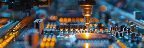 A Circuit Board Manufacturing Line With Machines Precisely Placing And Soldering Tiny Electronic