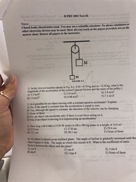 solved r phy 2053 test 2e name closed book elosed notes