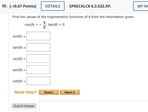 solved find the values of the trigonometric functions of θ