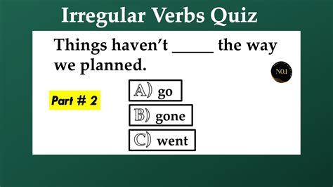 Irregular Verb Quiz 2 English Grammar Test 20 Questions No1