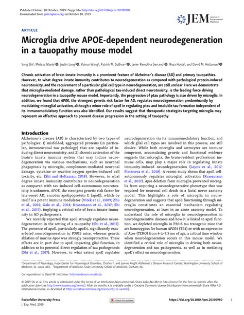 Pdf Microglia Drive Apoe Dependent Neurodegeneration In A Tauopathy Mouse Model