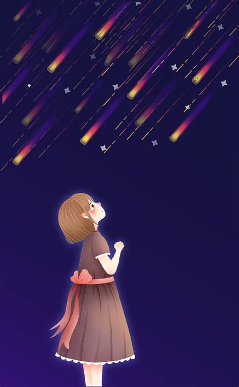 手绘插画星空下的小女孩z85221313 站酷zcool