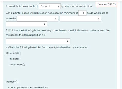 Solved Time Left Linked List Is An Example Of Chegg