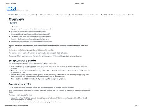 Stroke NHS Link Nhs Overview Stroke A Stroke Is A Serious Life Threatening Medical