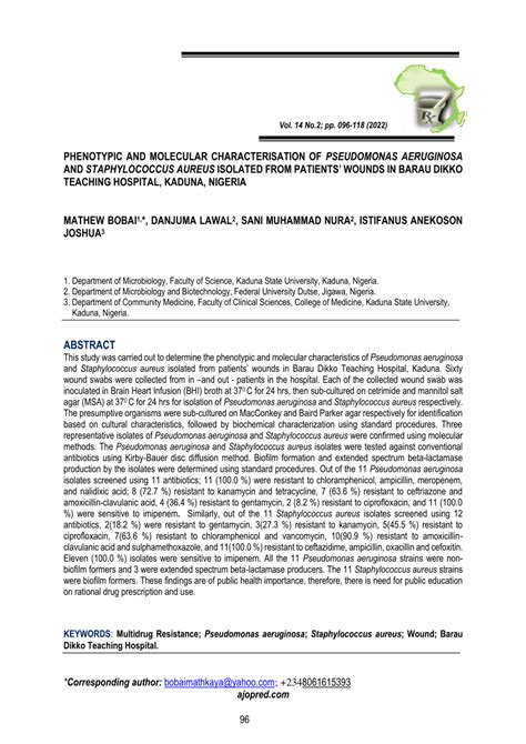 Pdf Phenotypic And Molecular Characterisation Of Pseudomonas Aeruginosa And Staphylococcus