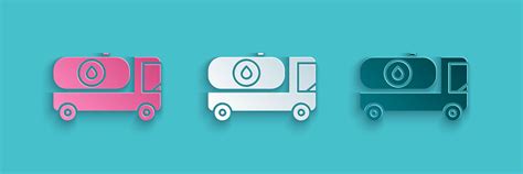 파란색 배경에 격리 된 연료 유조선 트럭 아이콘을 잘라 종이 가솔린 유조선 종이 아트 스타일 벡터 일러스트레이션 페이퍼커팅에 대한 스톡 벡터 아트 및 기타 이미지 Istock