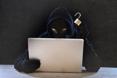 Dangerous Hacker Man With Computer And Lock Hacking System In Cyber