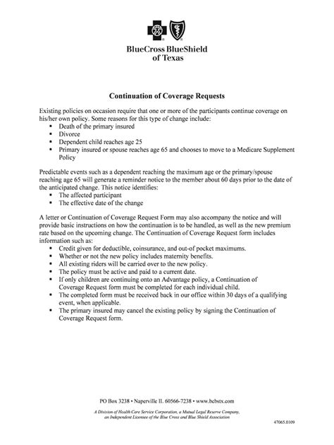 Tx Bcbs Continuation Of Coverage Request Form 2009 2022 Fill And Sign