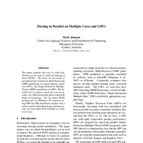 Parsing In Parallel On Multiple Cores And Gpus Acl Anthology
