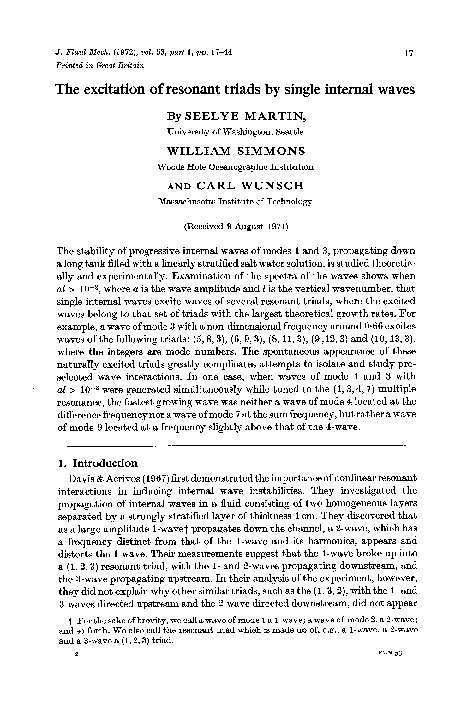 Pdf The Excitation Of Resonant Triads By Single Internal Waves