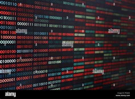 computer virus infection rows of binary codes randomly colored red and
