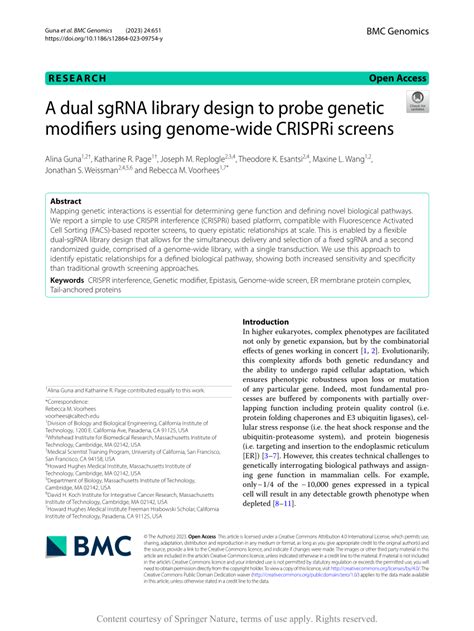 Pdf A Dual Sgrna Library Design To Probe Genetic Modifiers Using Genome Wide Crispri Screens