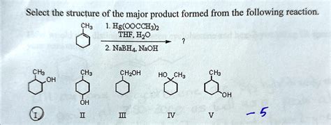 Select the structure of the major product formed from the following reaction. CH3 1. Hg(OOCCH3)2 ...