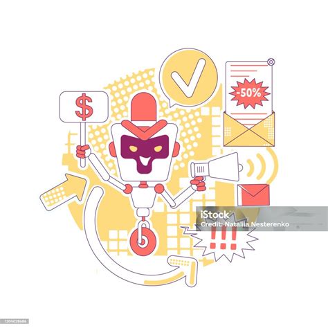 스팸 봇 씬 라인 컨셉 벡터 일러스트레이션 원치 않는 광고 뉴스 레터 웹 디자인에 대한 나쁜 Ai 로봇 2d 만화 캐릭터 광고