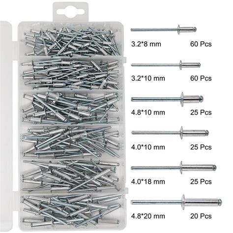 Multiple Sizes Aluminum Dome Head Blind Pop Rivets Assorted Set215pcs