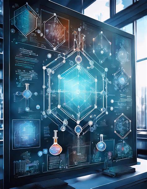 A Futuristic Laboratory Scene With A Computer Screen Displaying A Complex Molecular Structure